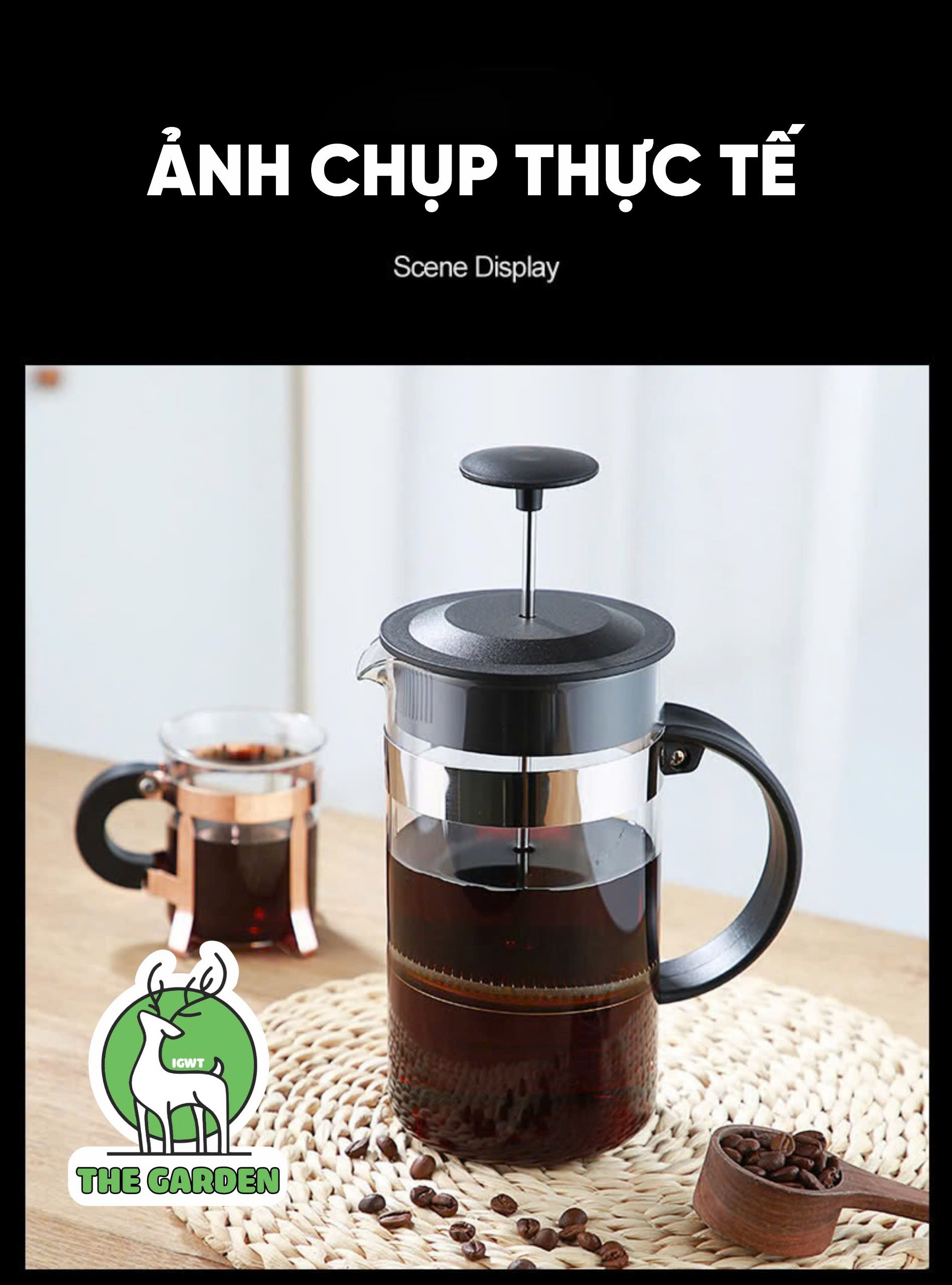 Phin pha cà phê French Press THE GARDEN dung tích 350ml 600ml chất liệu ...