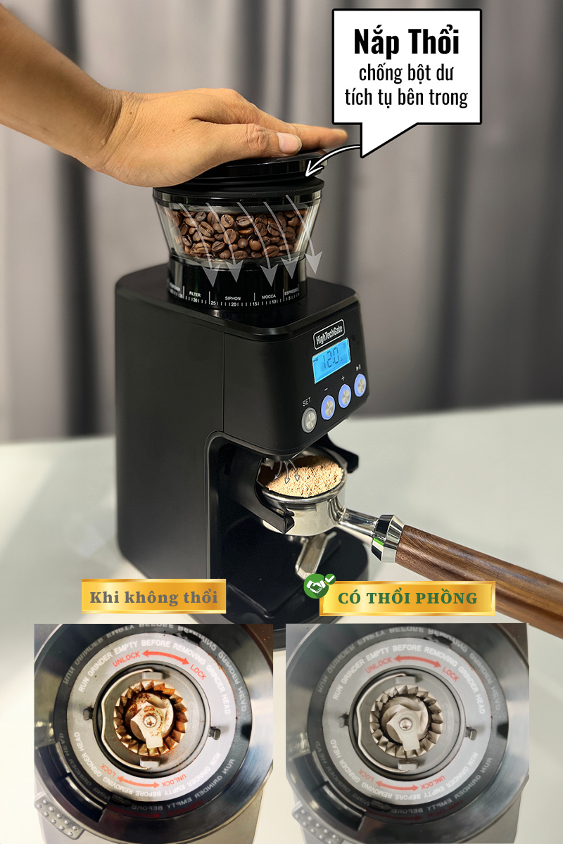 Máy Xay Cà Phê HTG G69 – 51 Cấp Xay Espresso, Định Lượng Thời Gian, Nón Thổi 2 Tầng Giảm Dư Bột ...