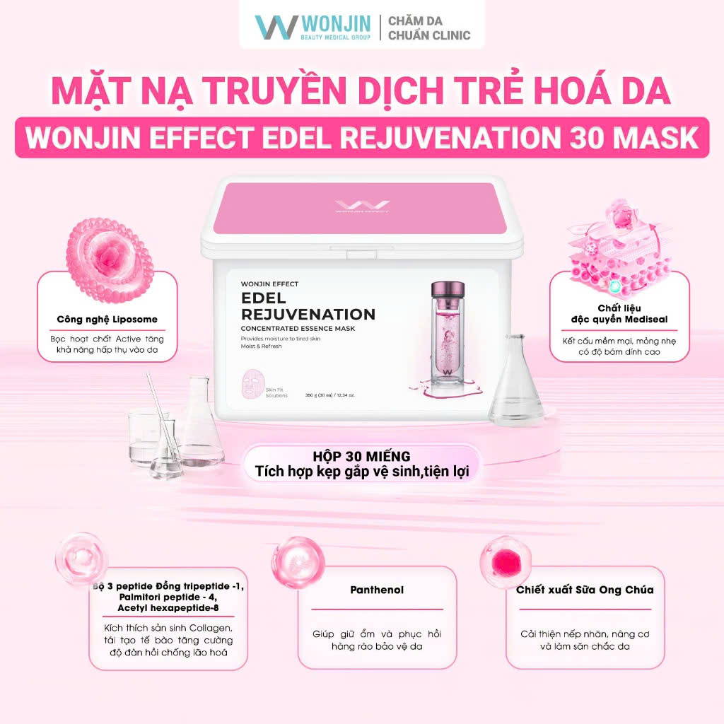 [Hộp 30 MIẾNG] Mặt Nạ Giúp Giúp Truyền Dịch Hỗ Trợ Trẻ Hóa Da Mỗi Ngày WonJin Effect Edel ...