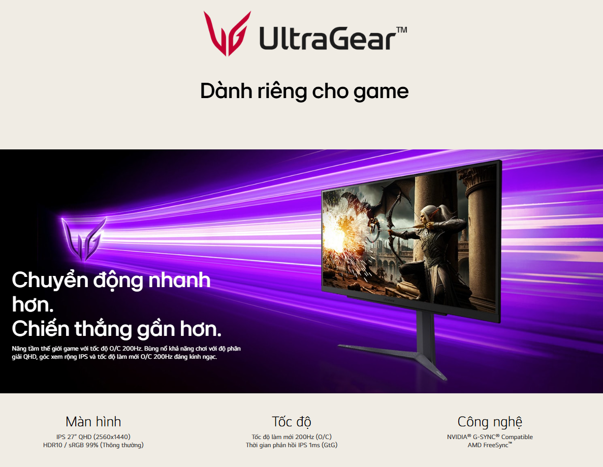 Màn Hình Gaming LG UltraGear™ 27GS75Q-B (27 inch - IPS - 2K - 200Hz - 1ms) - Hàng chính hãng ...