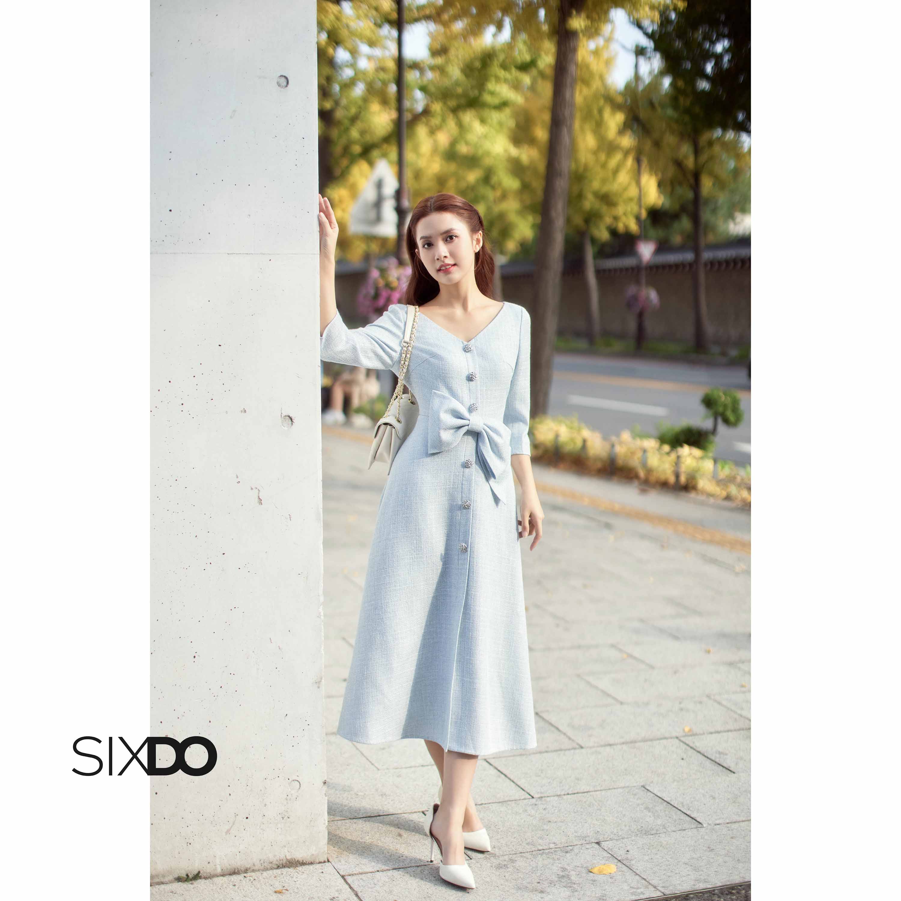 Đầm tweed xanh nhạt SIXDO (Light Blue Midi Tweed Dress) | Shopee Việt Nam