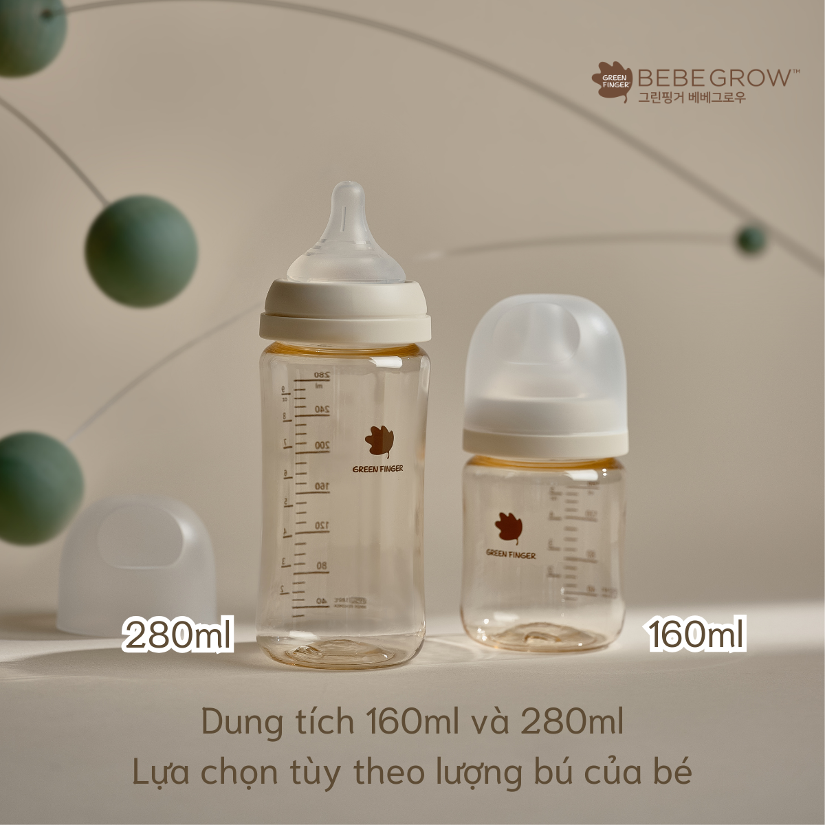 Bình sữa cho bé Greenfinger Bebegrow chất liệu nhựa PPSU an toàn, chịu nhiệt tốt 160ml/280ml ...
