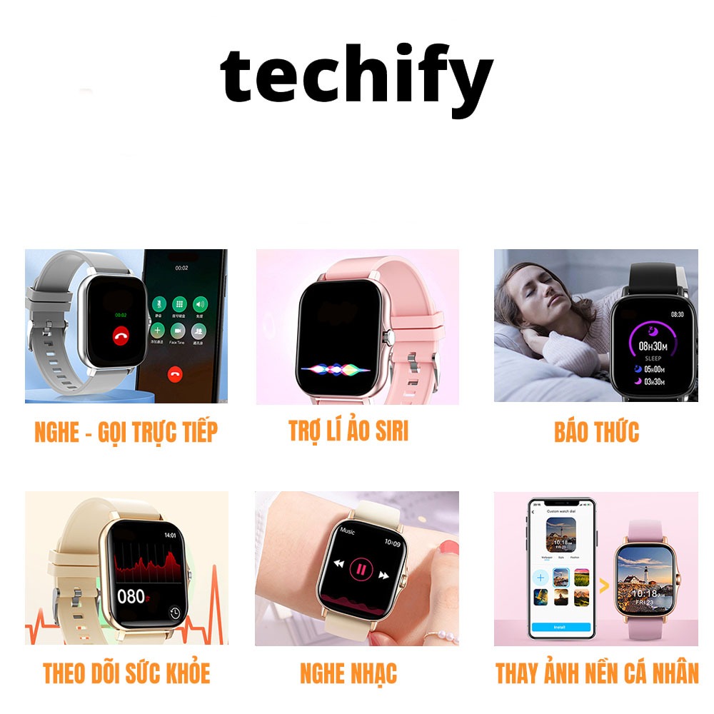 Đồng Hồ Thông Minh TECHIFY T800 PRM Nghe Gọi Chơi Game Chống Nước lpx5 Thông Báo Sức Khỏe ...