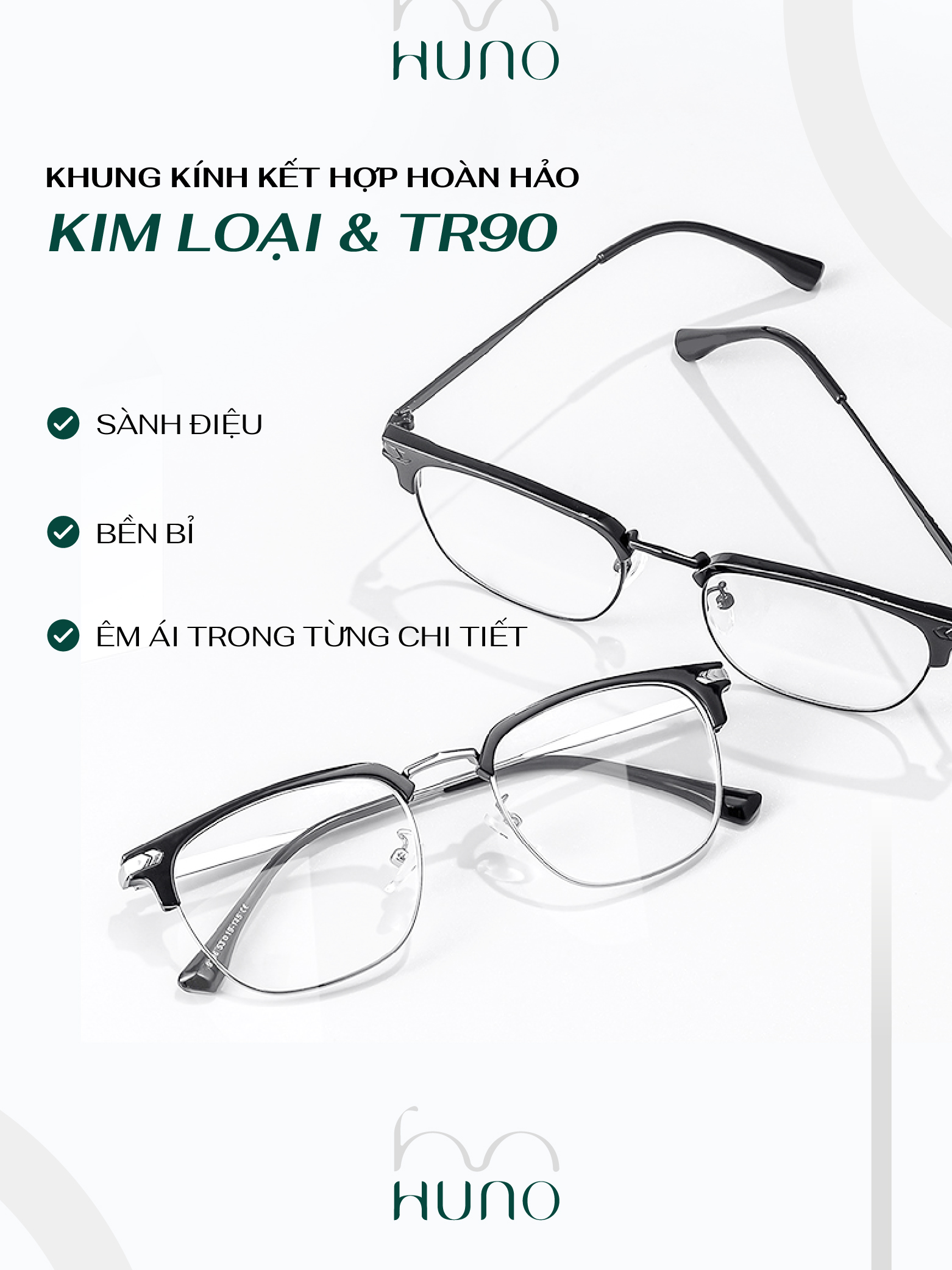 Mắt kính Nam Nữ thời trang HUNO, gọng kính cận nam vuông kim loại cao cấp 0 độ chống ánh sáng ...