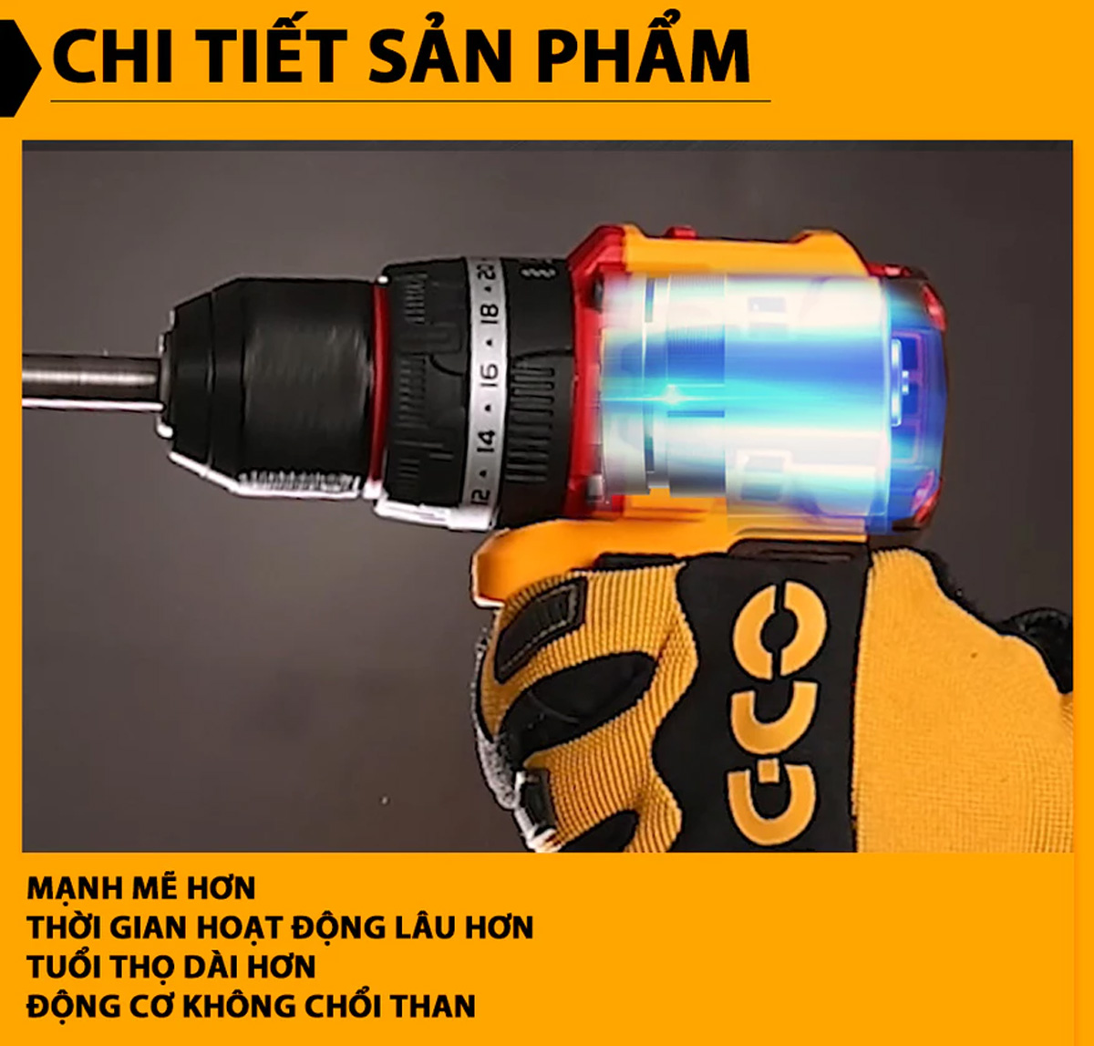Máy khoan pin ingco 20v có búa 3 chức năng motor không chổi than 66Nm ...