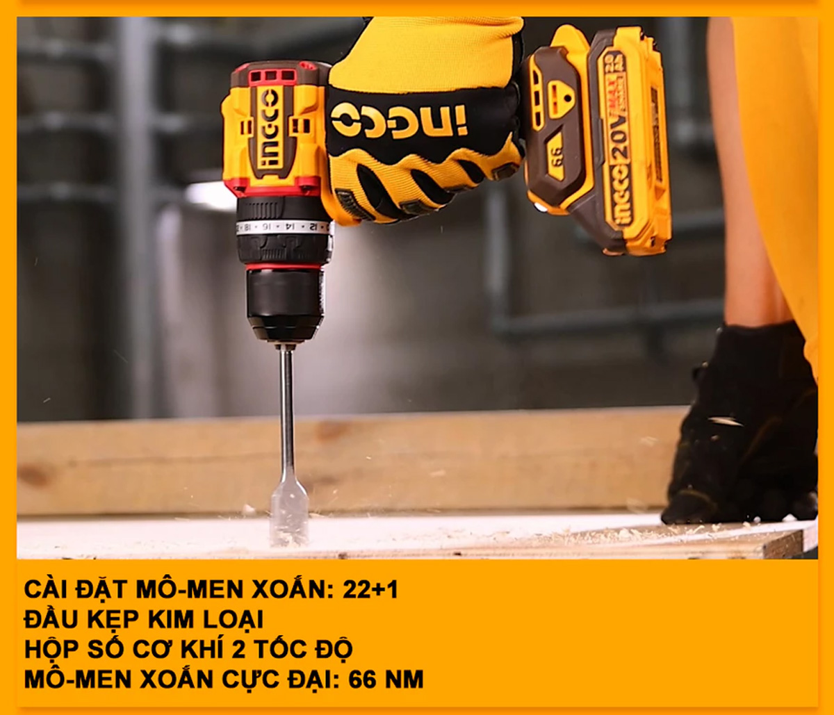 Máy khoan pin ingco 20v có búa 3 chức năng motor không chổi than 66Nm ...