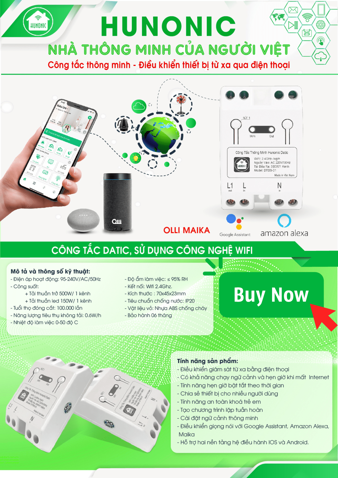 Công Tắc Thông Minh Kết Nối Wifi Hunonic Datic Basic Điều Khiển Mọi ...