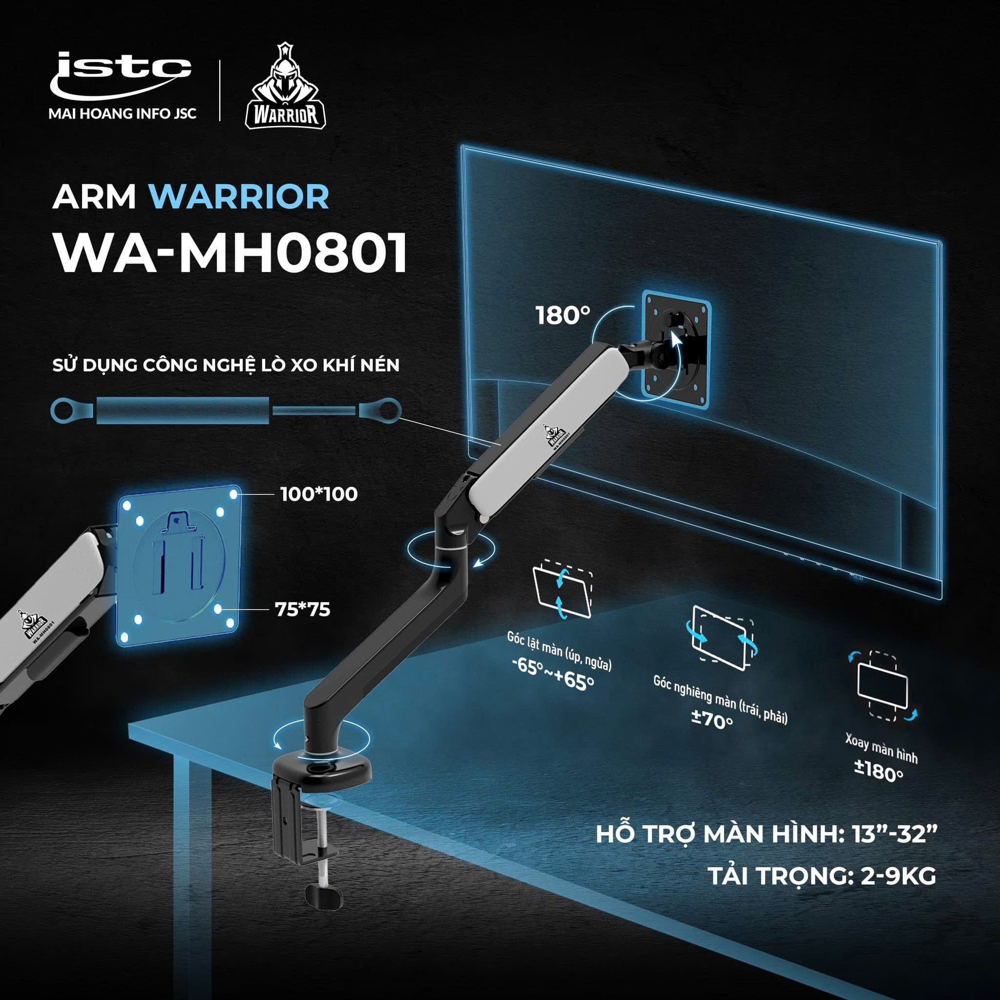 Arm màn hình Warrior WA-MH0801 / Arm Đôi WA-MH08011 (13 inch -32 inch ...