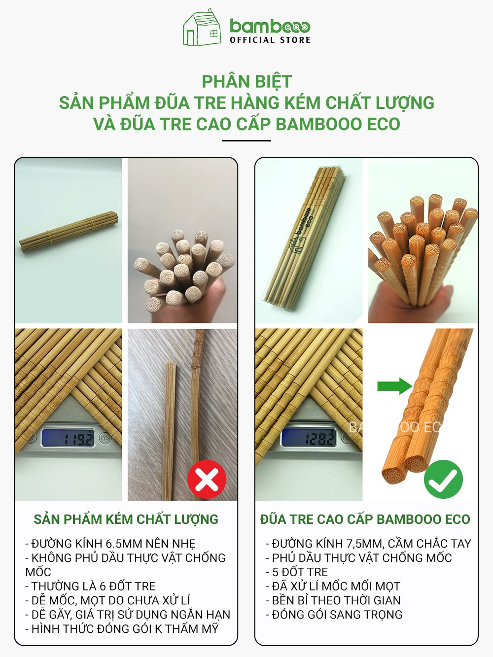Bộ đũa gỗ tre tự nhiên BAMBOOO ECO set 5 đôi, set 10 đôi | Shopee Việt Nam