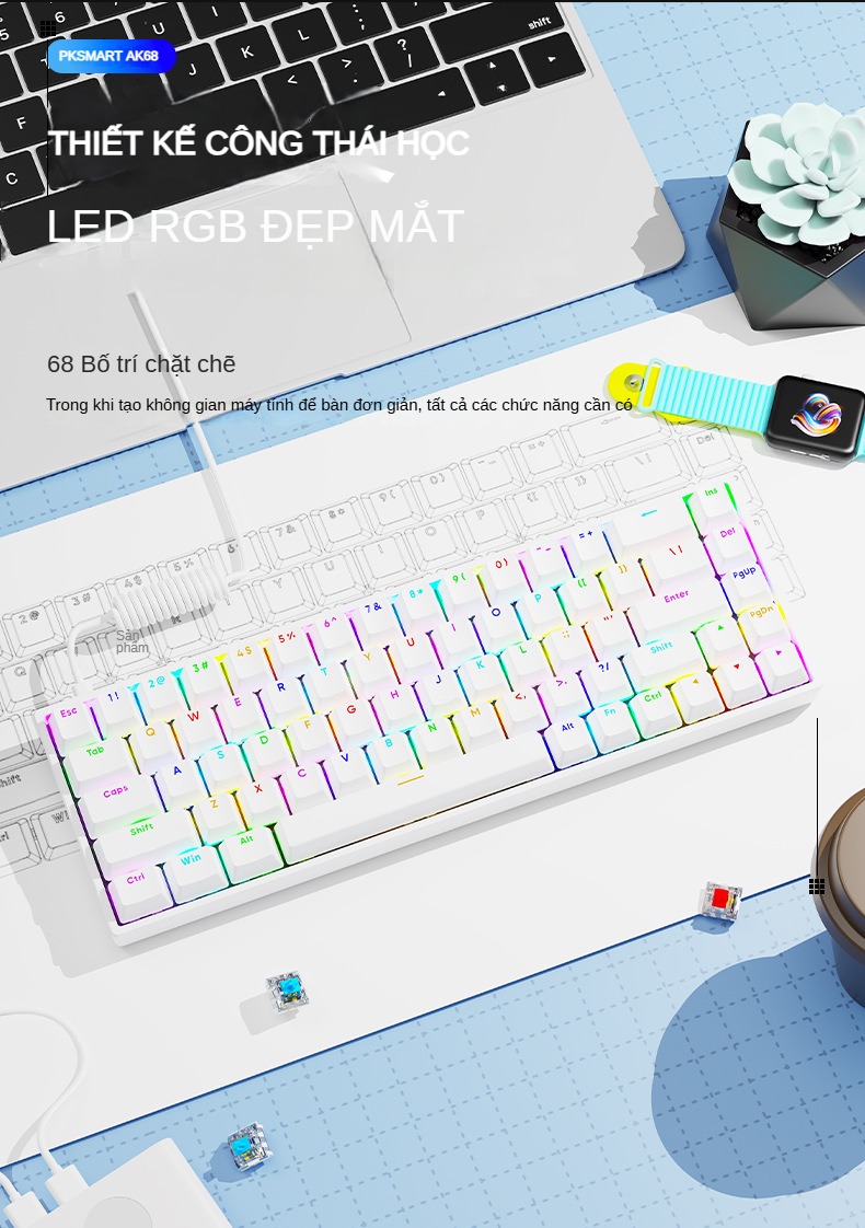 Bàn Phím Cơ Gaming Có Dây - PKSMART-AK68 - Trục Xanh Blue Switch - LED ...