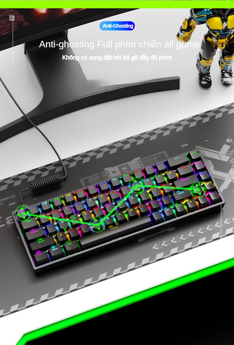 Bàn Phím Cơ Gaming Có Dây - PKSMART-AK68 - Trục Xanh Blue Switch - LED ...