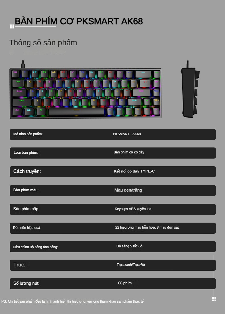 Bàn Phím Cơ Gaming Có Dây - PKSMART-AK68 - Trục Xanh Blue Switch - LED ...