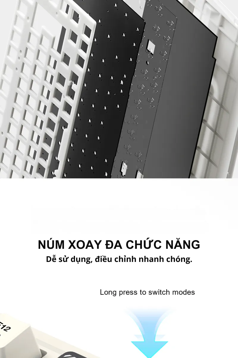 Bàn Phím Cơ Không Dây Núm Xoay AULA AU75 Gaming Hotswap 5 Pin 3 Mode Kết Nối Bluetooth Led Viền ...