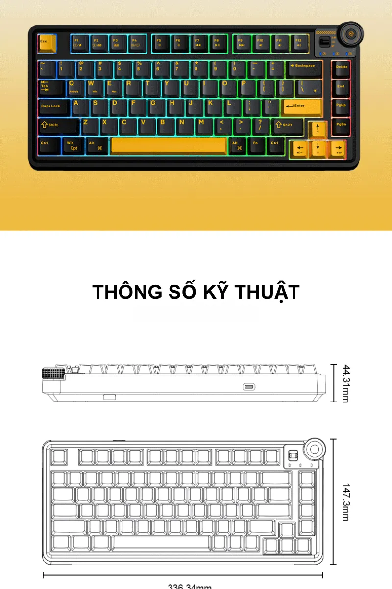 Bàn Phím Cơ Không Dây Núm Xoay AULA AU75 Gaming Hotswap 5 Pin 3 Mode Kết Nối Bluetooth Led Viền ...