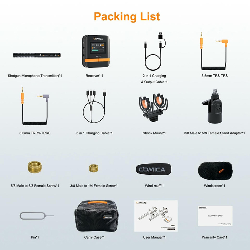 Micro Shotgun Không Dây Comica VM40 Combo Siêu Cardioid 32GB Pin Lâu ...