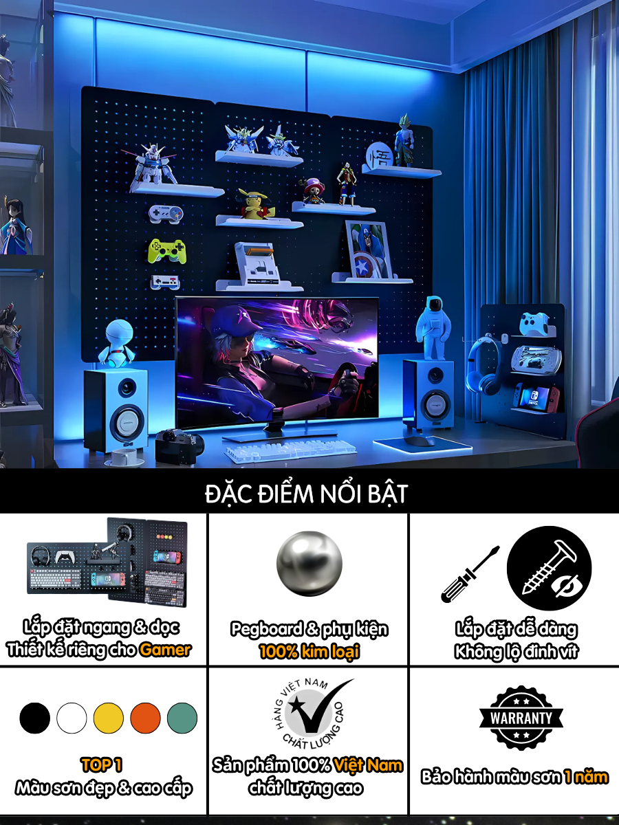 Pegboard decor gaming Dola Home để bàn phím, tay cầm chơi game, mô hình ...
