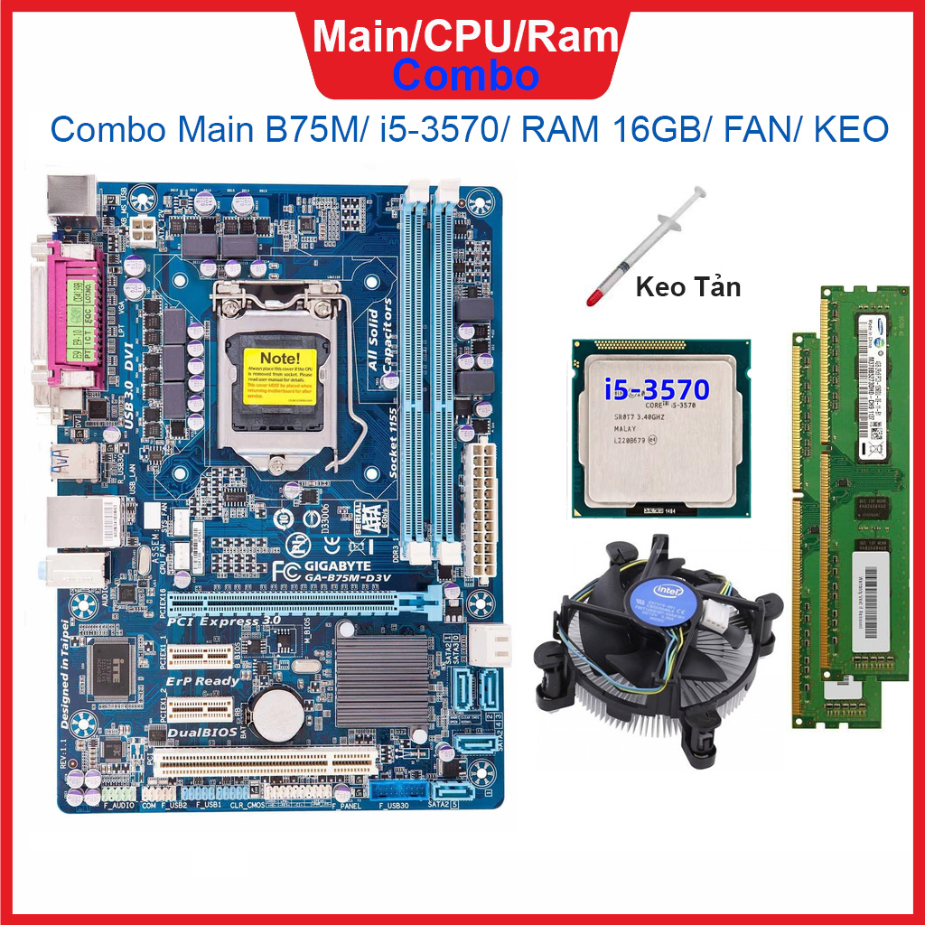 Combo Mainboard B75M + CPU i7 3770 + 16GB RAM + FAN + Keo tản nhiệt ...