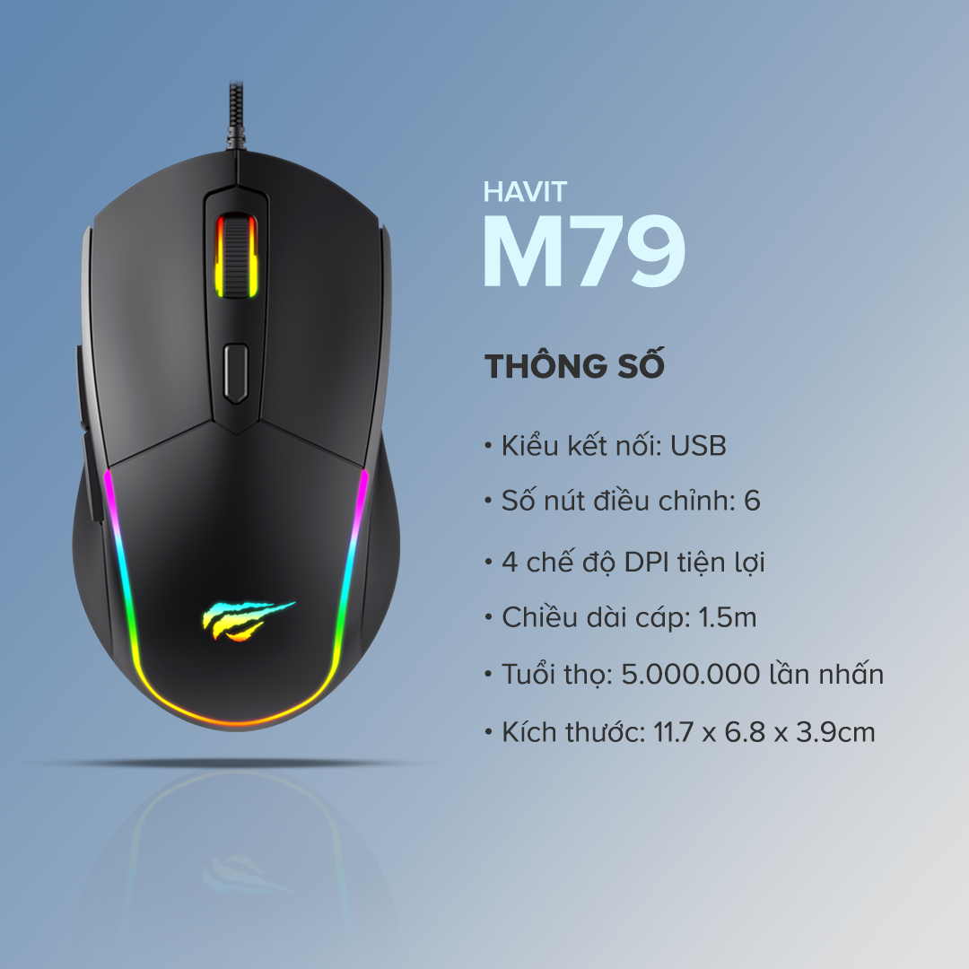 Chuột Gaming HAVIT M79, Đèn RGB, 6 Nút Điều Chỉnh + 4 Chế Độ DPI, 5tr ...