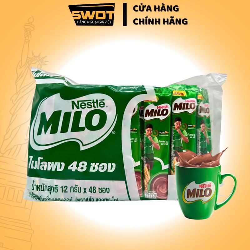 Bột cacao Milo Nestle Thái lan 48 gói, Bột pha sữa Milo thơm ngon cao cấp, giàu giá trị dinh ...