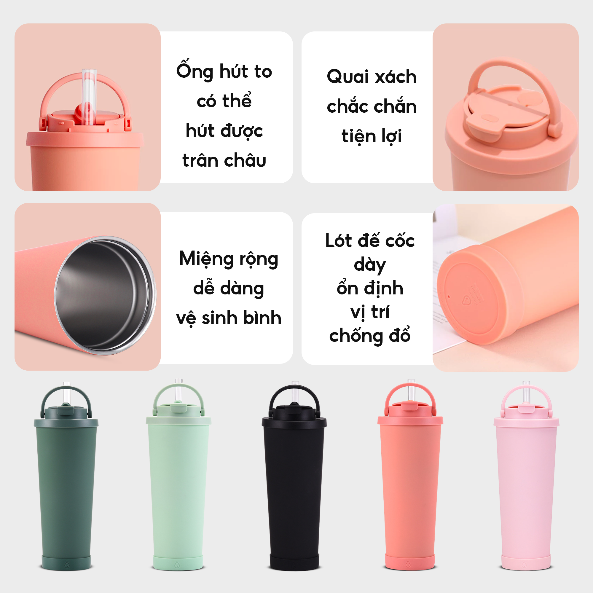 Ly giữ nhiệt khắc tên Pastel v2 830ml, bình nước giữ nhiệt Fan House inox 304 uống trà sữa chân ...