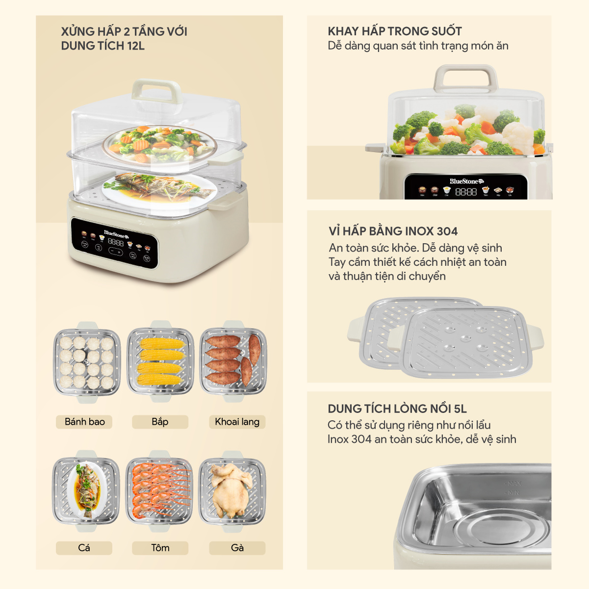 Nồi hấp nấu lẩu đa năng BlueStone MPB-7238 dung tích 17 lít bảo hành 2 ...