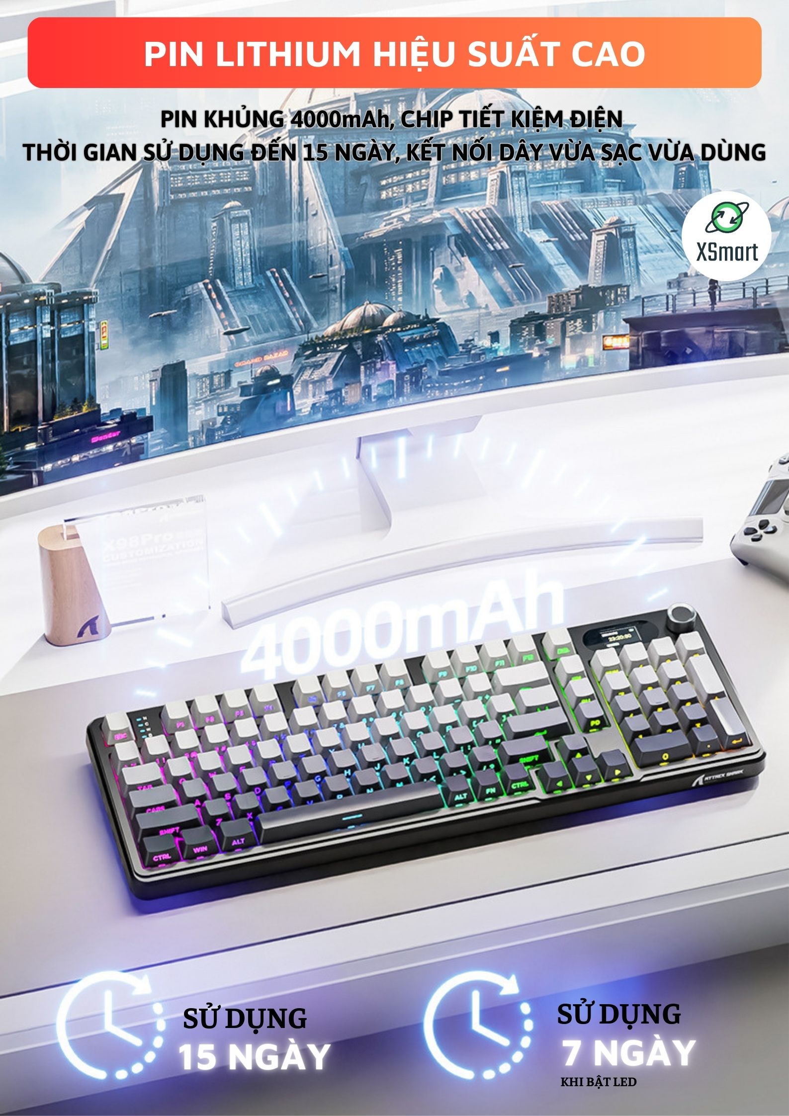 Bàn Phím Cơ Bluetooth Attack Shark X98 PRO MAX Có Màn Hình 3 Mode cho ...