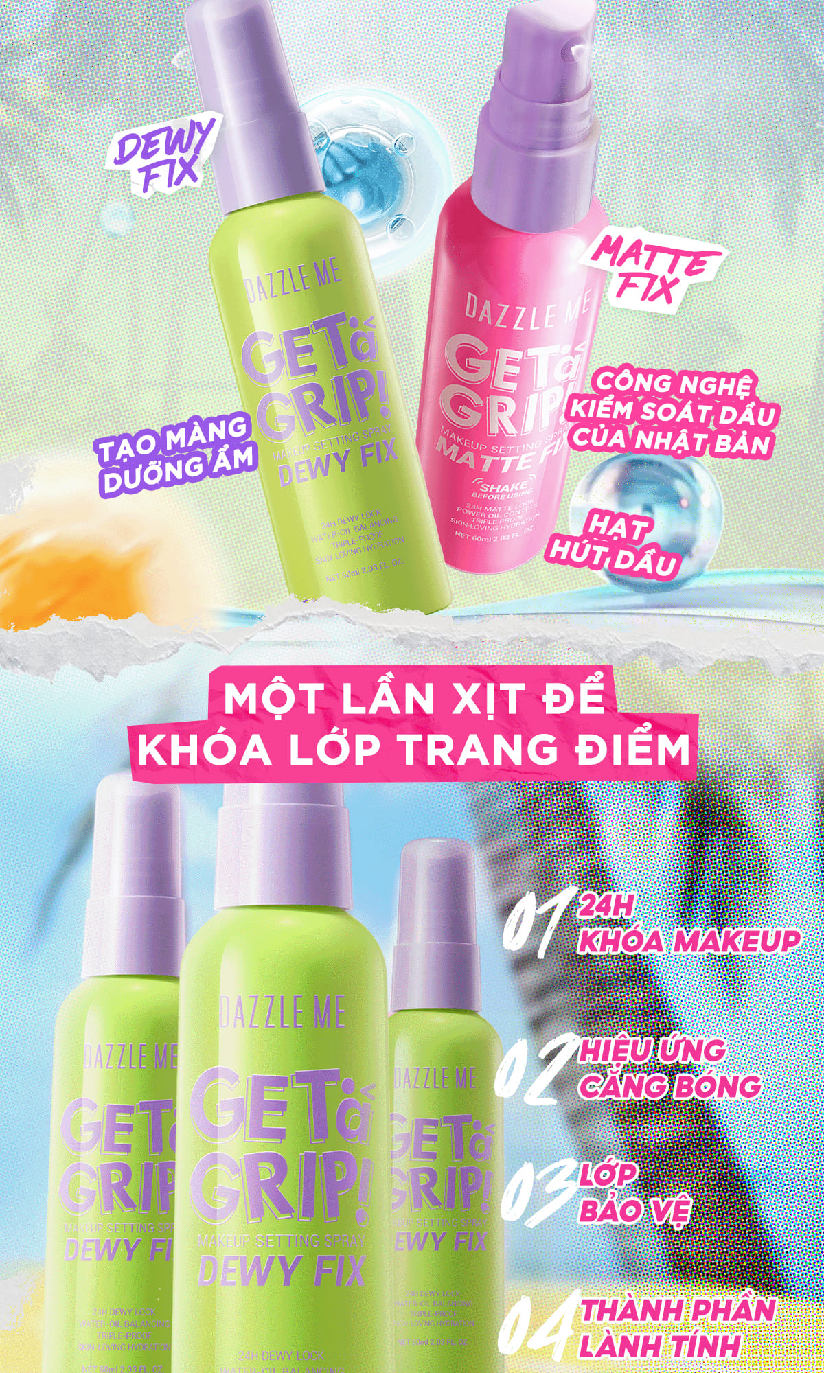 Xịt Khóa Make up Nền DAZZLE ME Setting Spray Matte Fix trang điểm kiểm ...