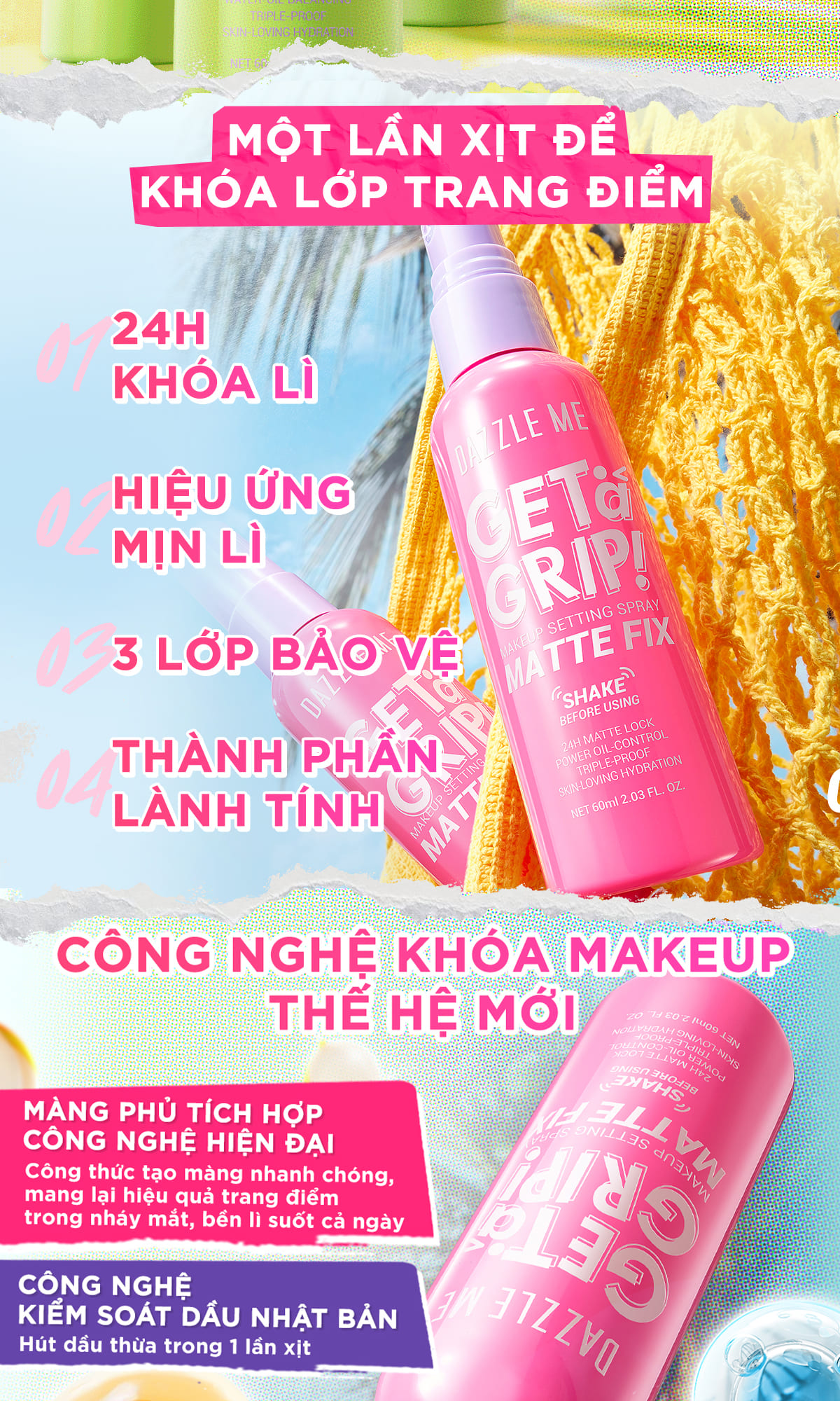 Xịt Khóa Make up Nền DAZZLE ME Setting Spray Matte Fix trang điểm kiểm ...