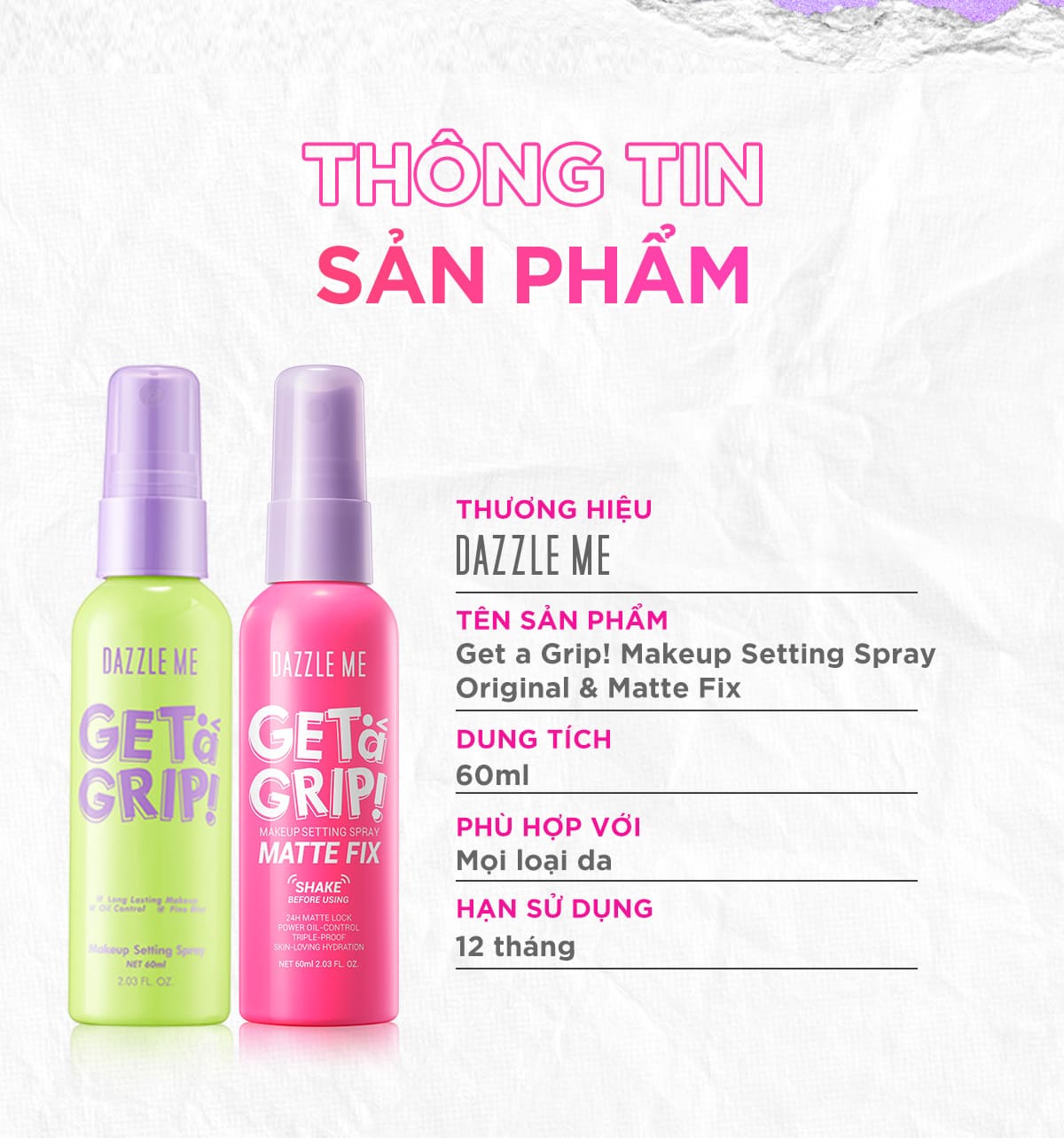 Xịt Khóa Make up Nền DAZZLE ME Setting Spray Matte Fix trang điểm kiểm ...