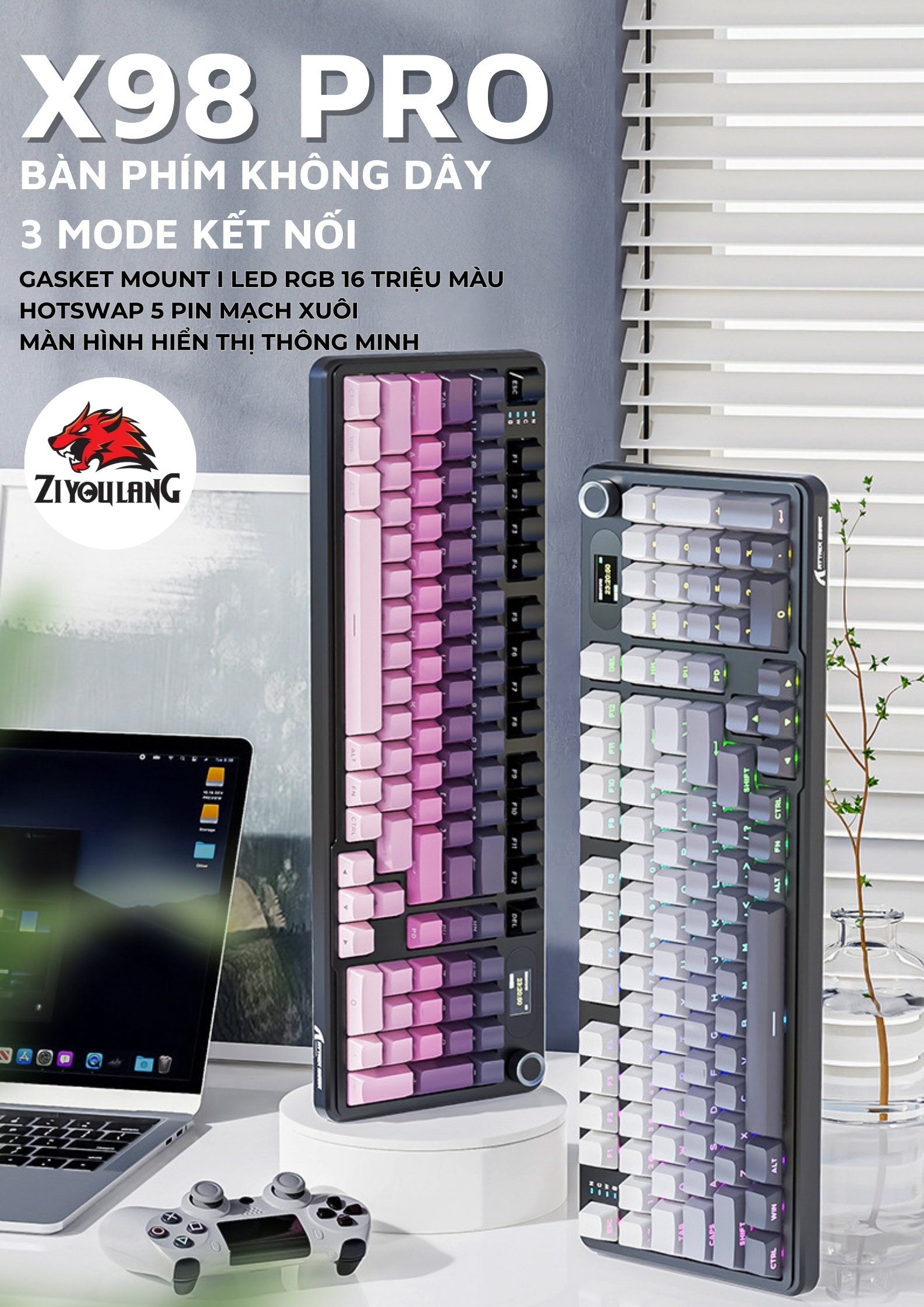 Bàn Phím Cơ Không Dây Attack Shark X98 PRO MAX - Núm Xoay Đa Năng,Tích ...