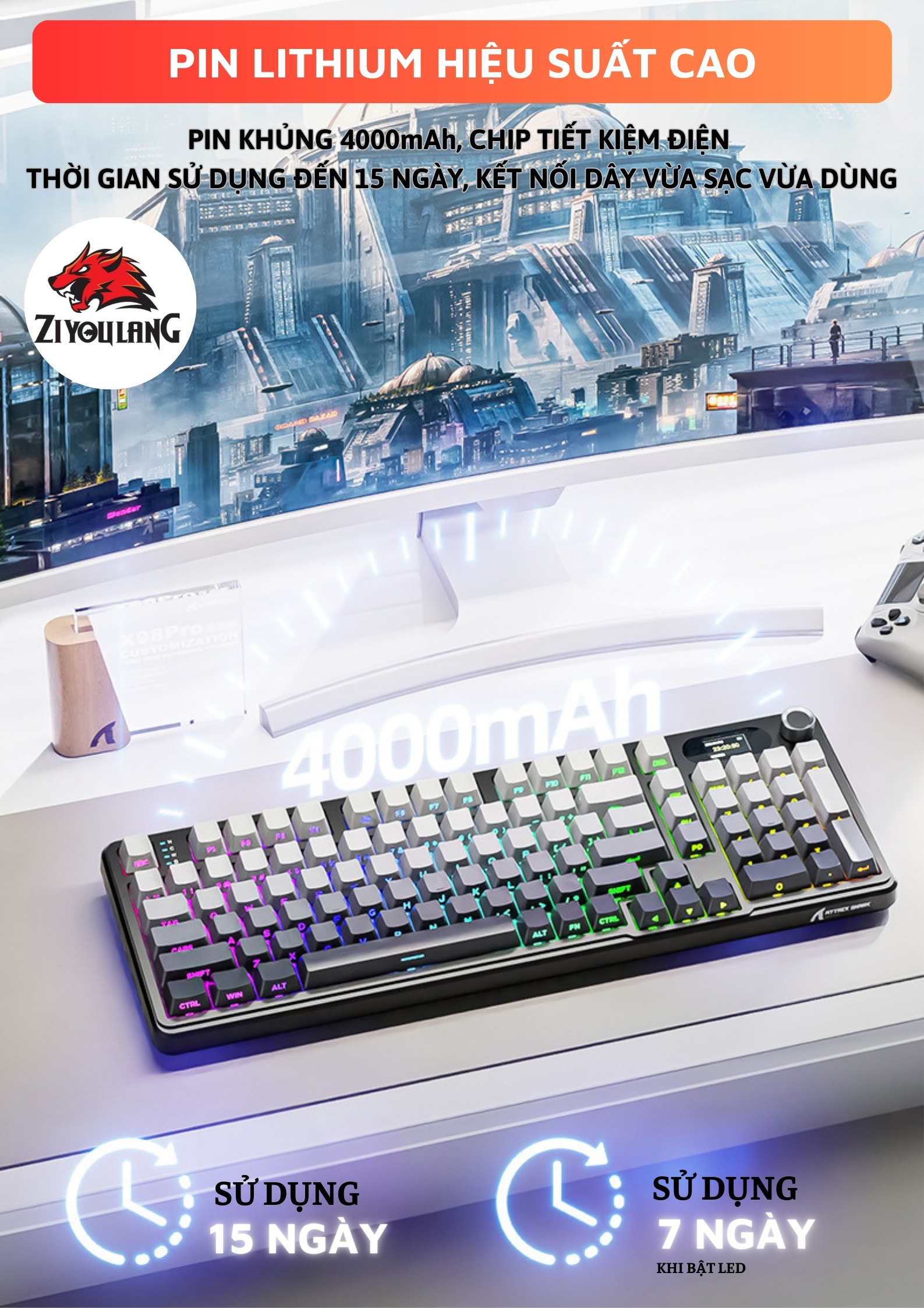 Bàn Phím Cơ Không Dây Attack Shark X98 PRO MAX - Núm Xoay Đa Năng,Tích ...