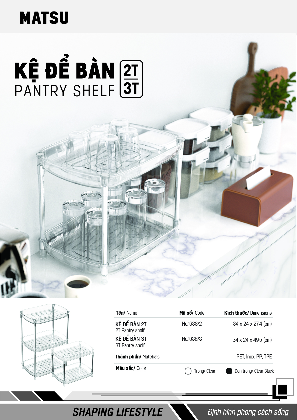 Kệ để bàn Matsu 2T 3T DUY TÂN, PET, Inox, PP, TPE, kệ úp cốc chén đa ...