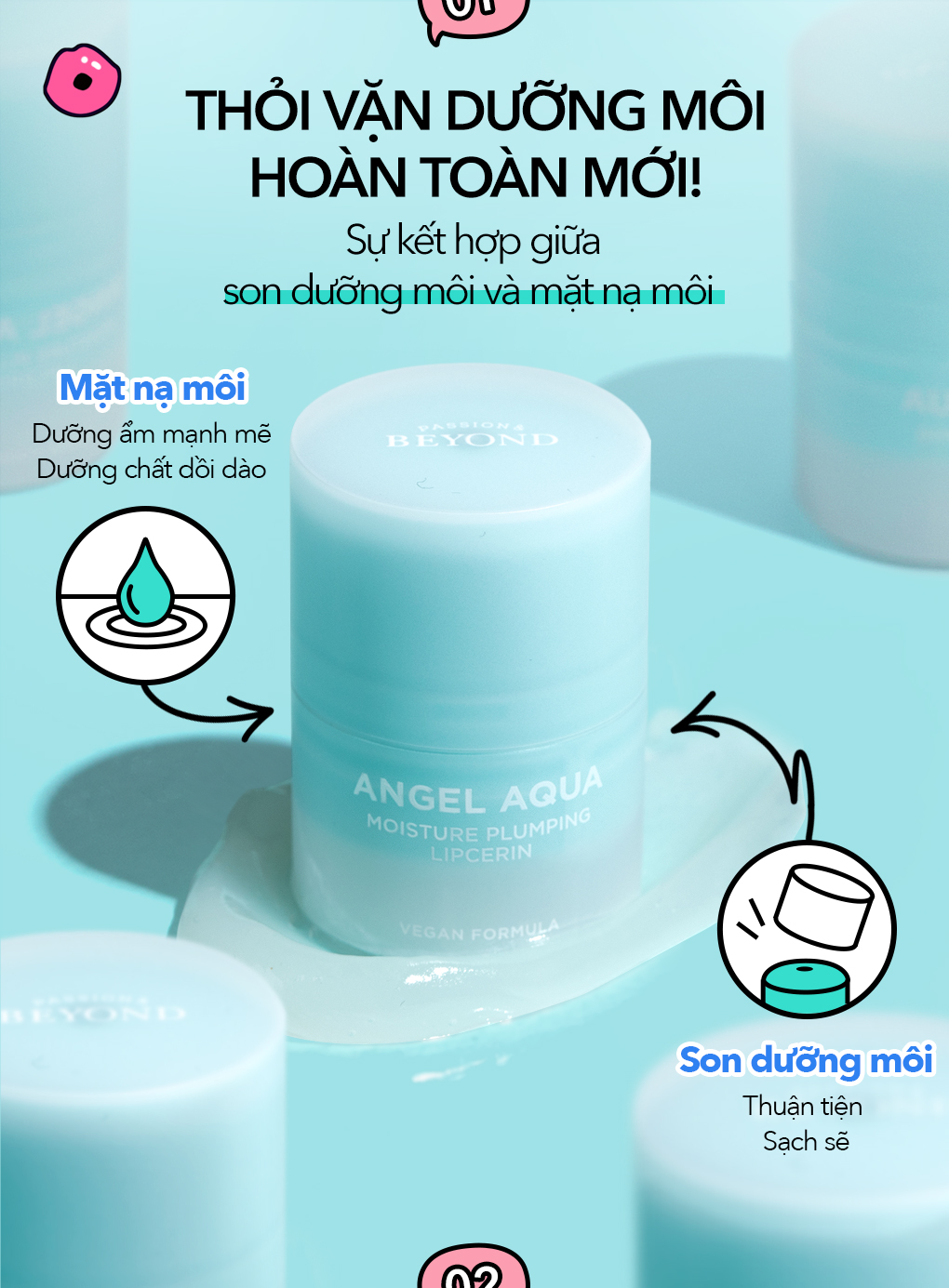Son dưỡng keo ong mật ong CNP Propolis Lipcerin Beyond Angel Aqua thuần chay Mặt nạ ngủ môi 15ml ...