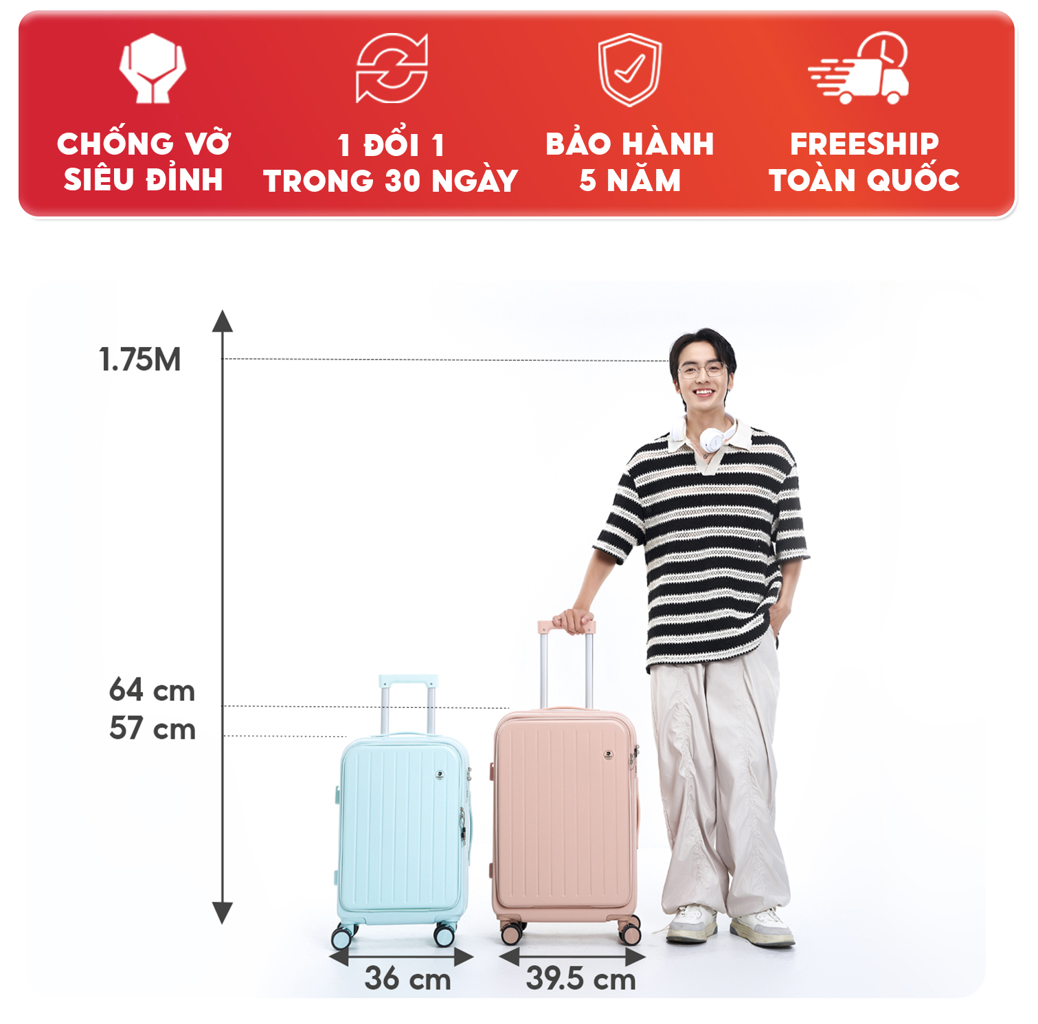 Vali SUNNY LATO - Vali du lịch 20/24inch nhựa ABS + PC xách tay/ kí gửi ...