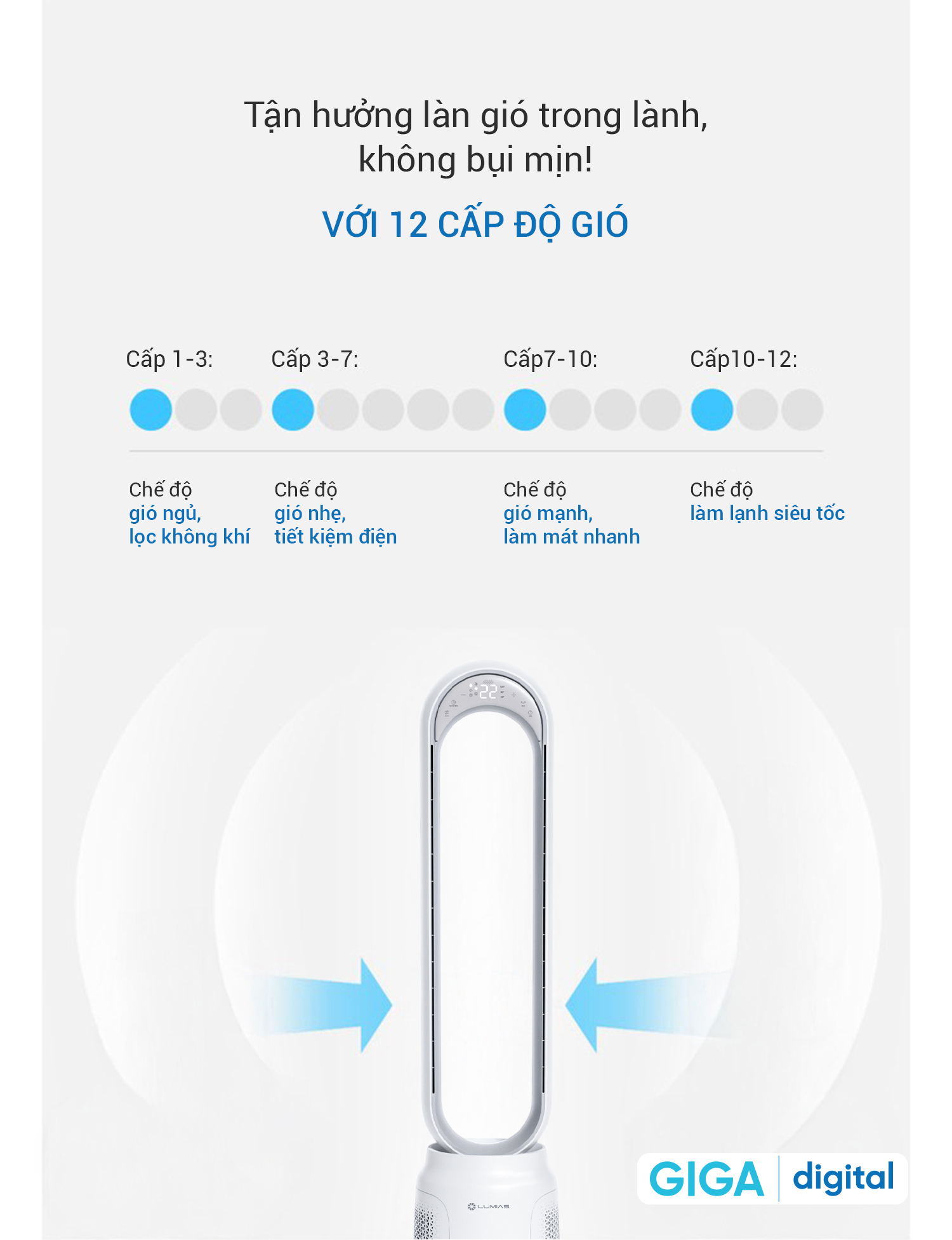 Quạt không cánh Lumias T08 Pro - 38W, 3 chế độ gió - Tia UV khử khuẩn ...