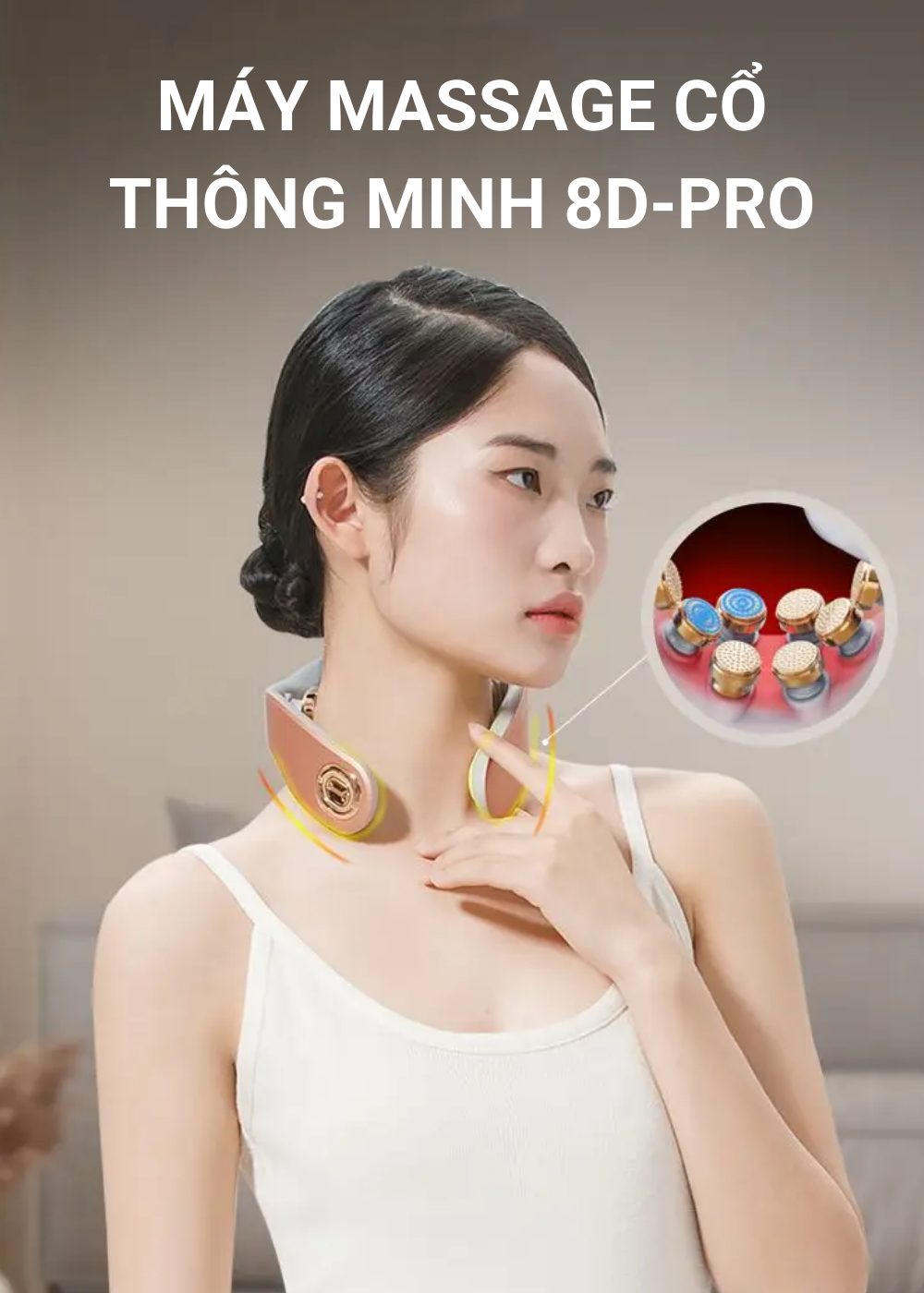 Máy massage cổ 8D Pro kết nối app, massage rung, xung kết hợp chườm ấm giúp giảm đau, giảm mệt ...