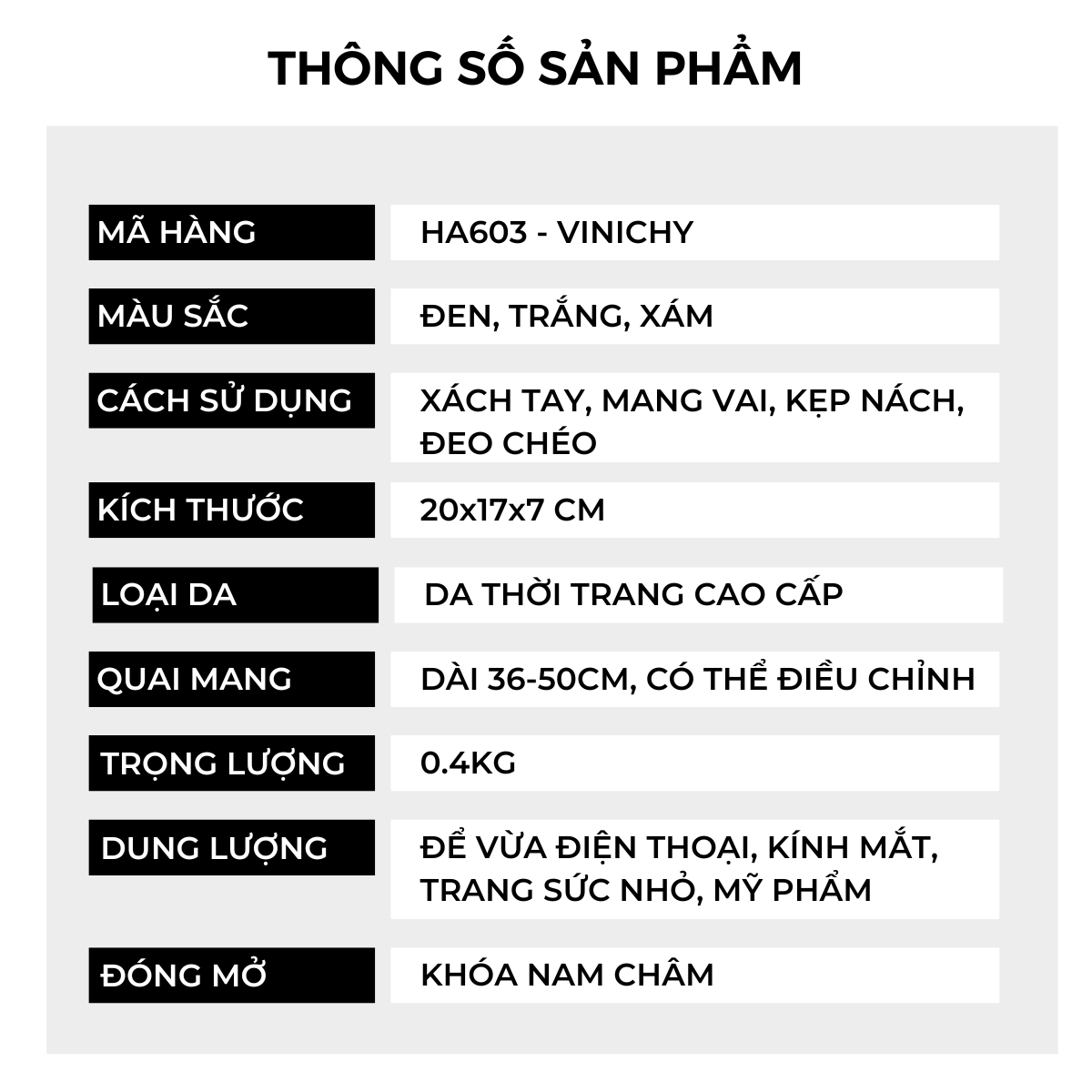 Túi xách nữ đeo chéo, đeo vai VINICHY size 20cm HA603 | Shopee Việt Nam