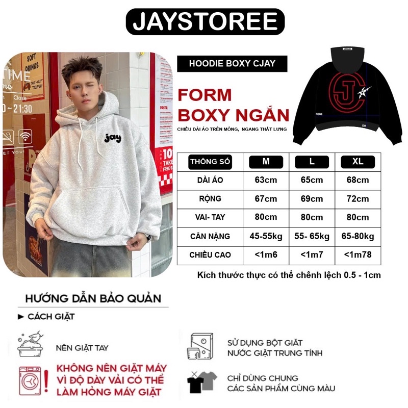 HOODIE CJAY - Áo khoác hoodie thêu xù form Boxy rộng mũ to nam nữ ...