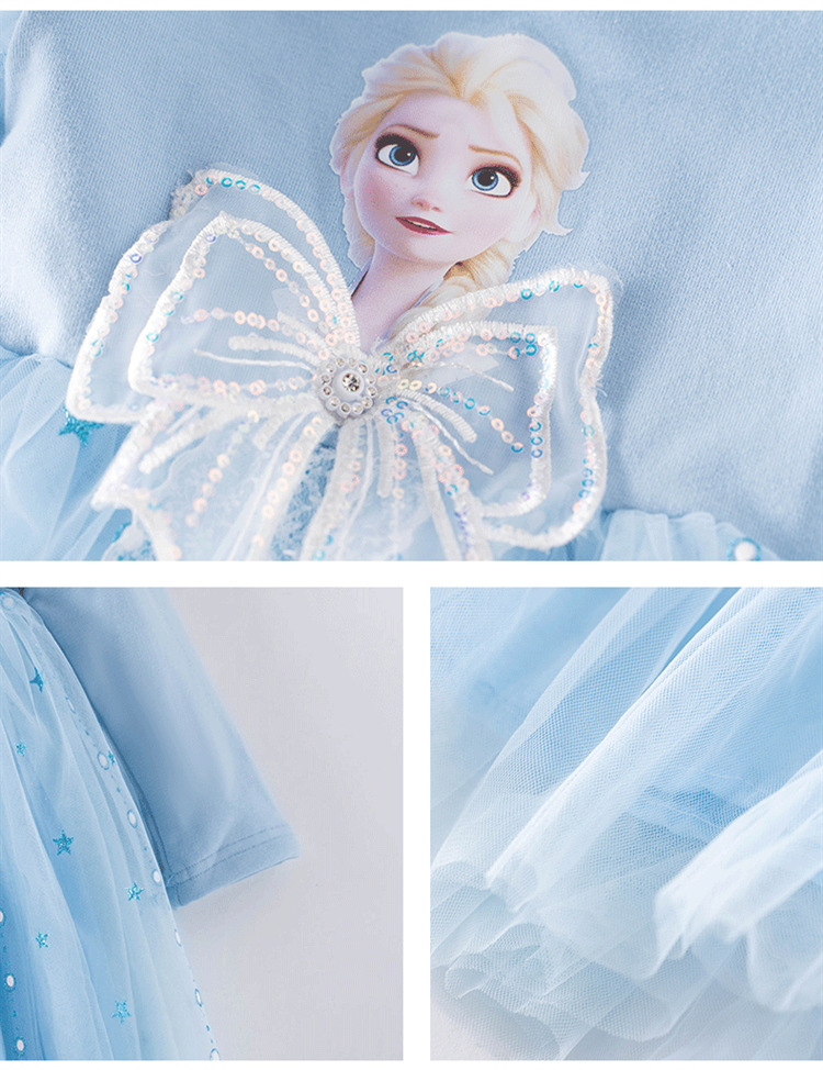 Váy Elsa ren nơ dài tay chất cotton mềm mại, dễ thương hình công chúa ...