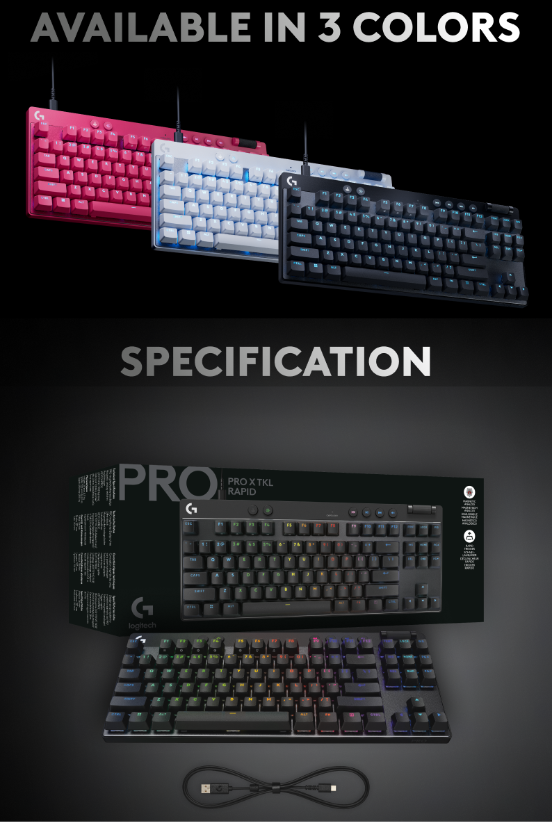 Bàn phím Game có dây Logitech G PRO X TKL RAPID, Analog switch từ tính ...
