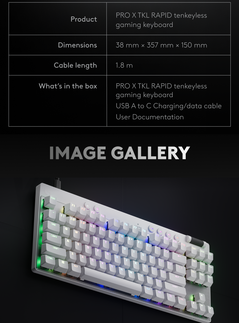 Bàn phím Game có dây Logitech G PRO X TKL RAPID, Analog switch từ tính, Rapid Trigger ...