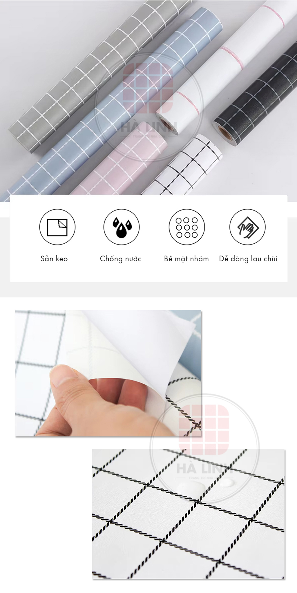 Giấy dán tường caro kẻ ô nhiều màu đẹp - decal dán tường sẵn keo chống ...