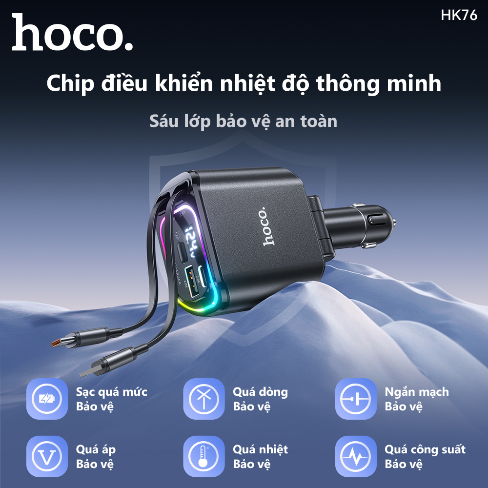 Tẩu sạc nhanh 80w Hoco HK76 dòng 4 in 1, USB-C 65W, dây đi kèm co dãn ...