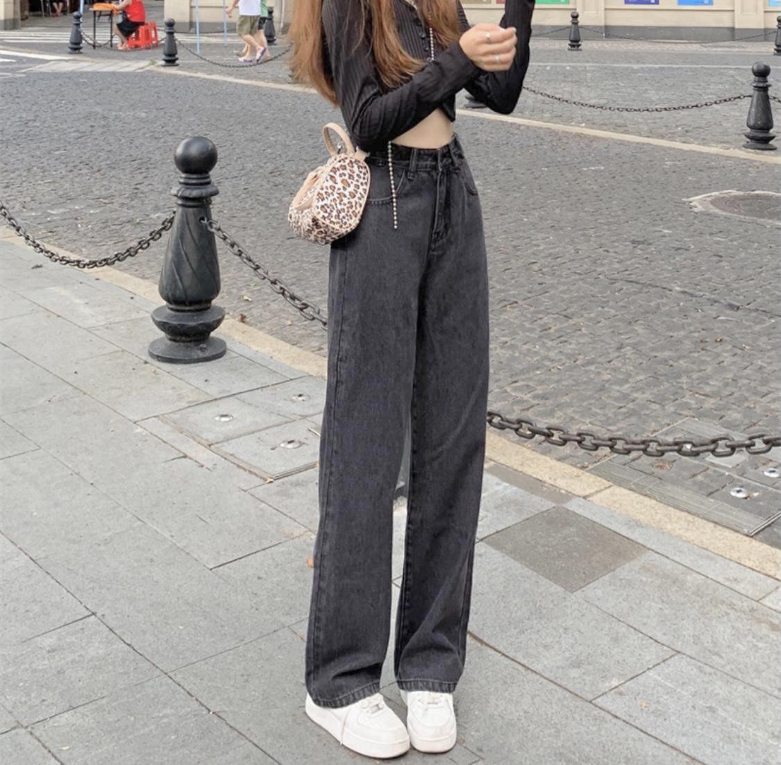 Quần Jean Nữ Ống Suông Ống Rộng Lưng Cao Hàn Quốc Leda | Shopee Việt Nam