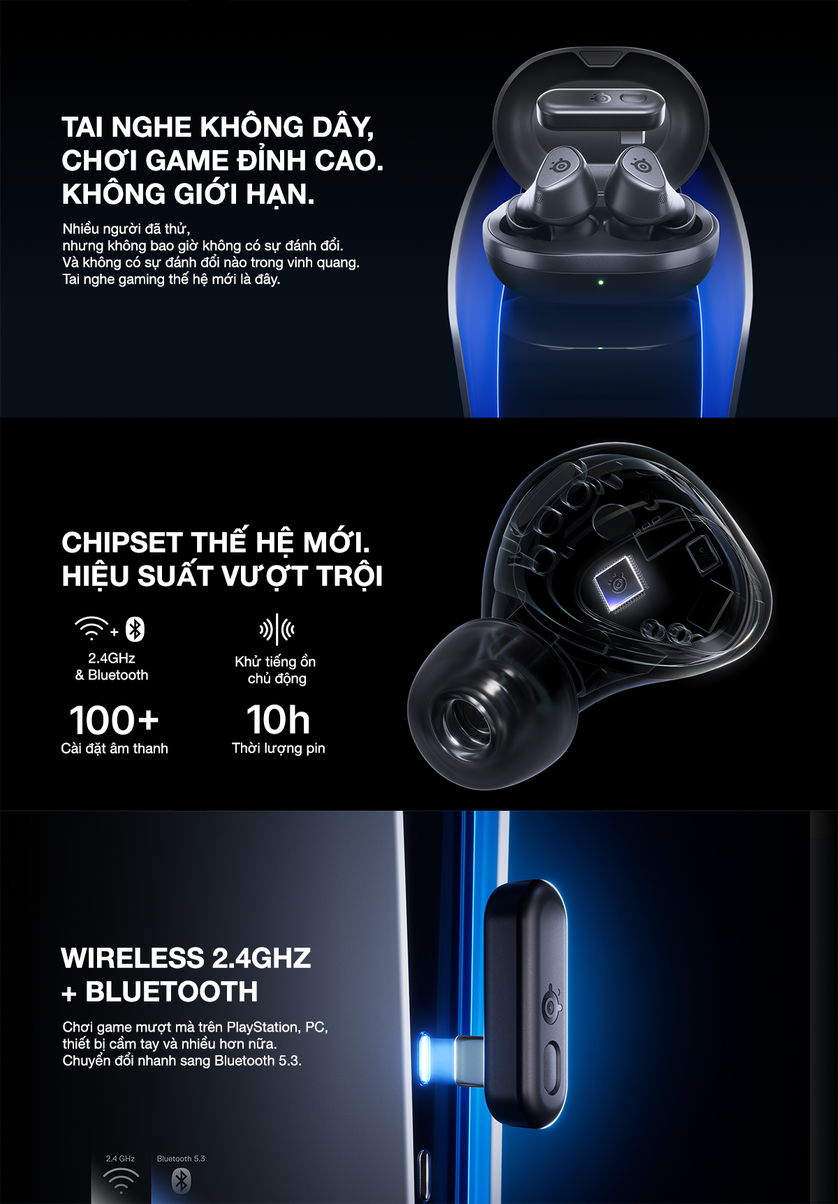 Tai nghe gaming không dây TWS SteelSeries Arctis GameBuds Pin 10 giờ chống ồn chủ động ANC tùy ...