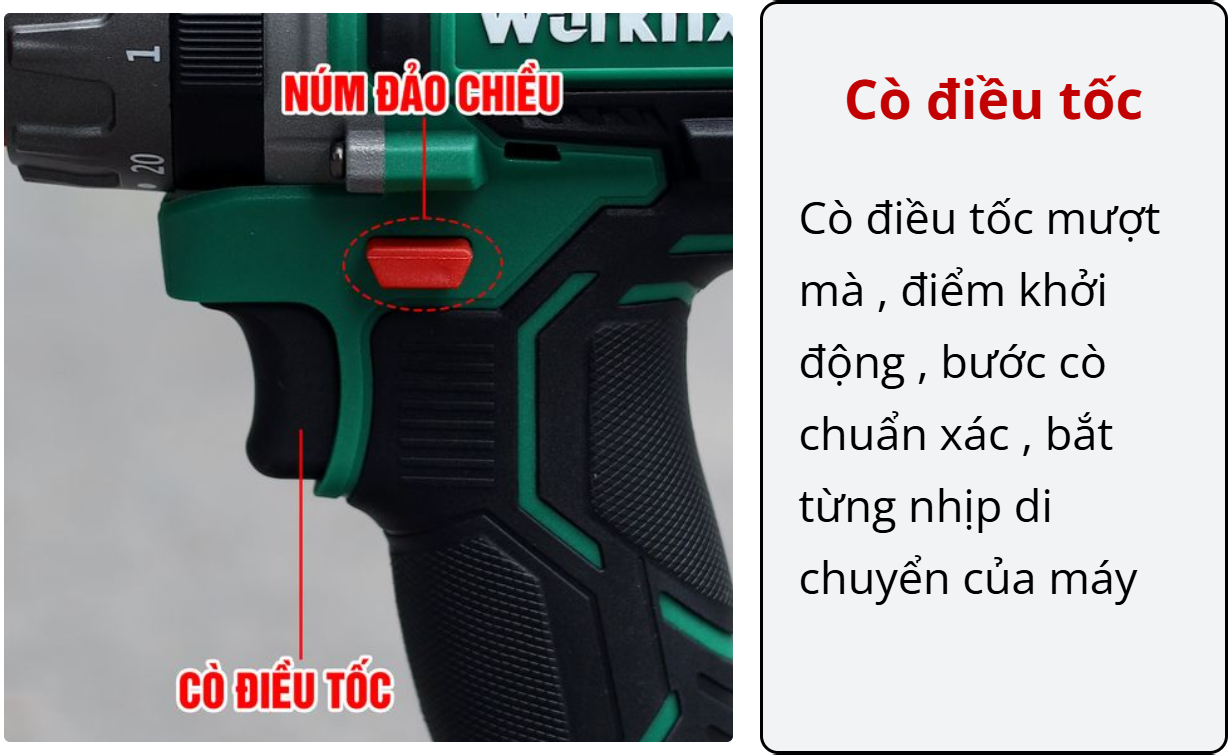 [TẶNG 5 MŨI KHOAN] Máy Khoan Pin Cầm Tay WORKFIX -13100AK – 3 Chức Năng, Siết Vít 100N.m ...