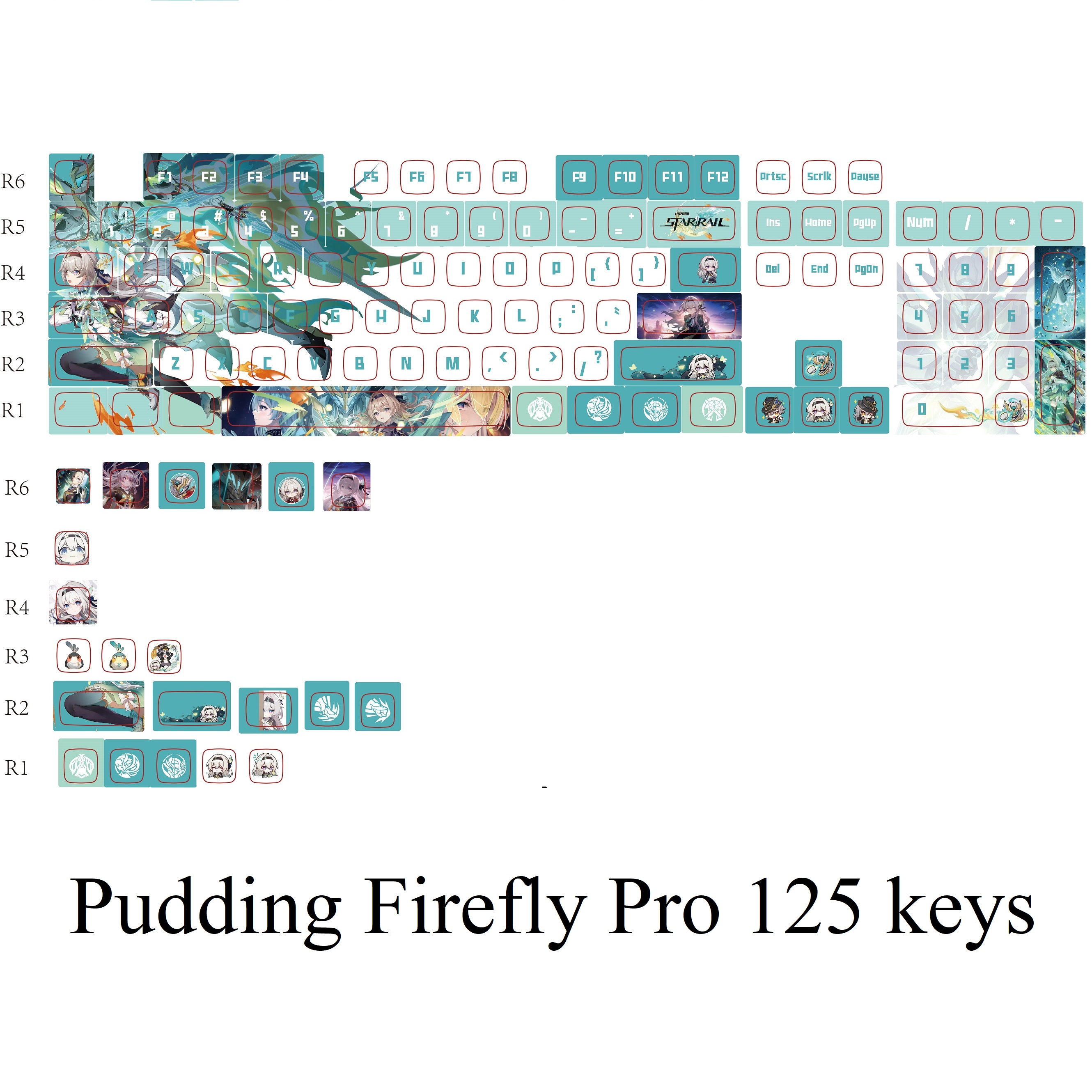 Keycap Honkai: Star Rail Firefly thick PBT xuyên led in dyesub 5 mặt ...