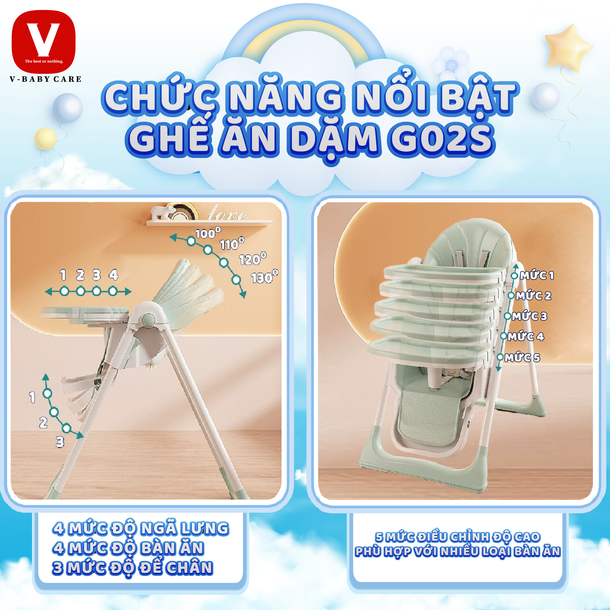 Ghế Ăn Dặm V-Baby Gấp Gọn Cao Cấp 909, G02A & G02S - Ghế Cố Định G618 & GA001 | Shopee Việt Nam