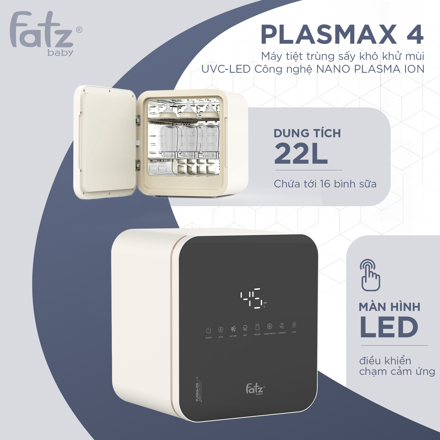 Máy tiệt trùng sấy khô khử mùi UVC-LED Fatz Baby PLASMAX 4 công nghệ Nano Plasma Ion FB4750HB ...