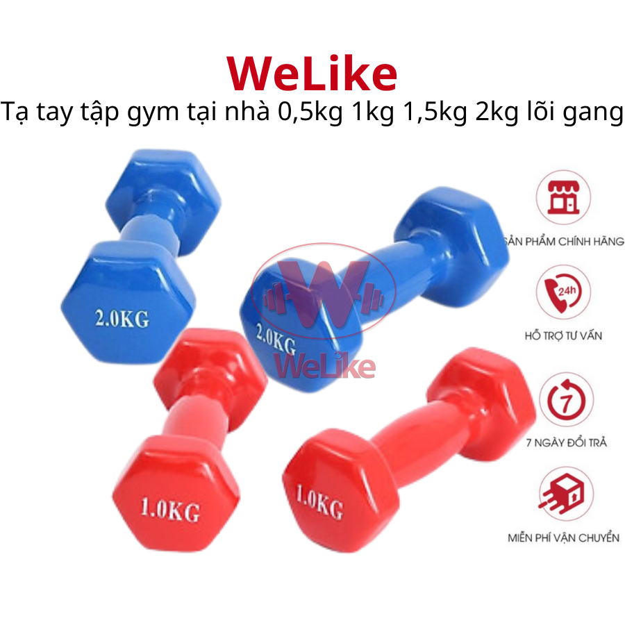 Tạ tay Welike tập gym yoga thể dục tại nhà 0,5kg 1kg 1,5kg 2kg lõi gang bọc cao su cao cấp chống ...